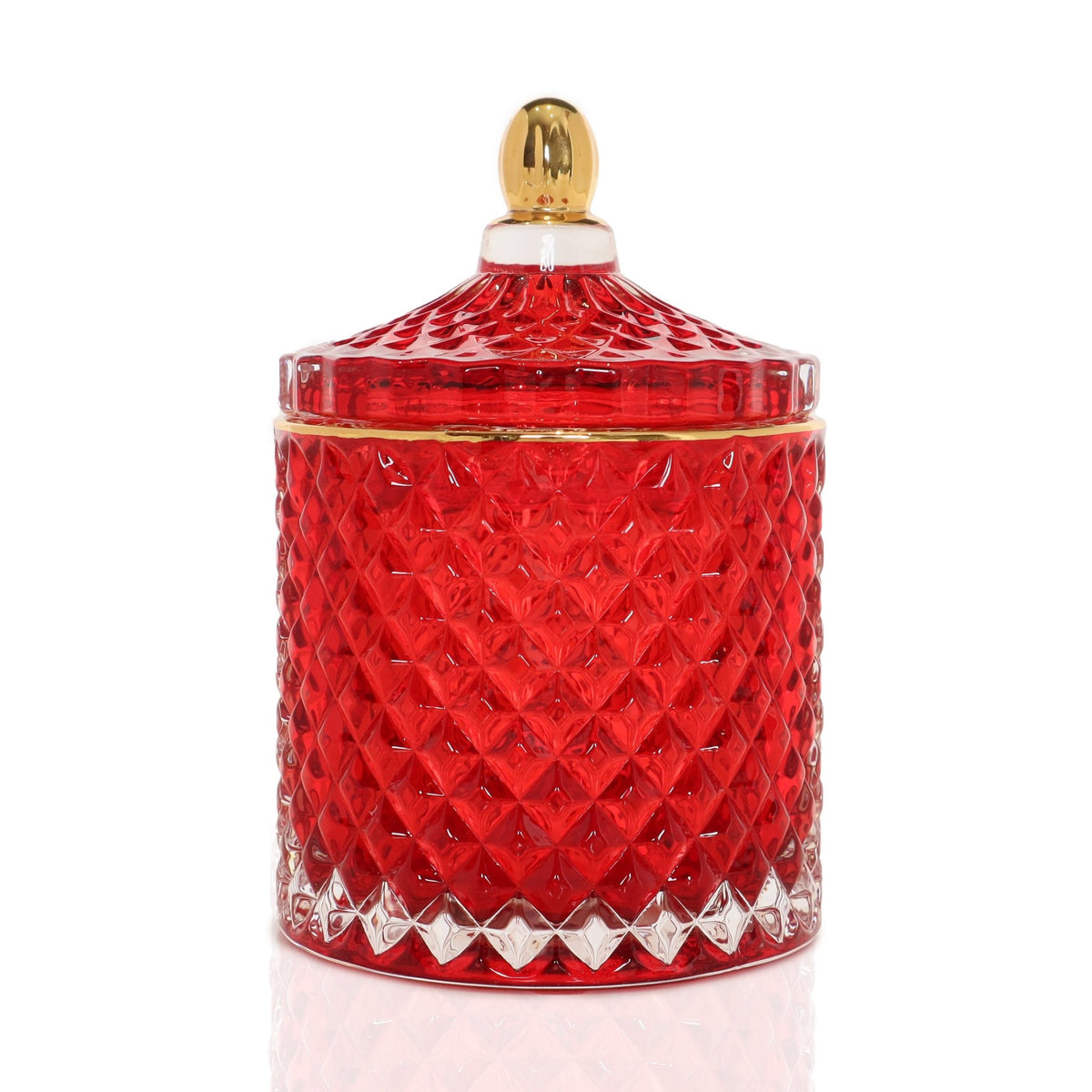 11 oz Ruby Red Diamond Cut Glass Jar with Lids – LuxyM Candle Supplier